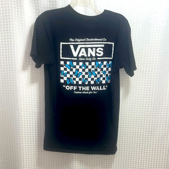Vans | Tops | Vans Black And Blue Short Sleeve Tee With Checkerboard ...